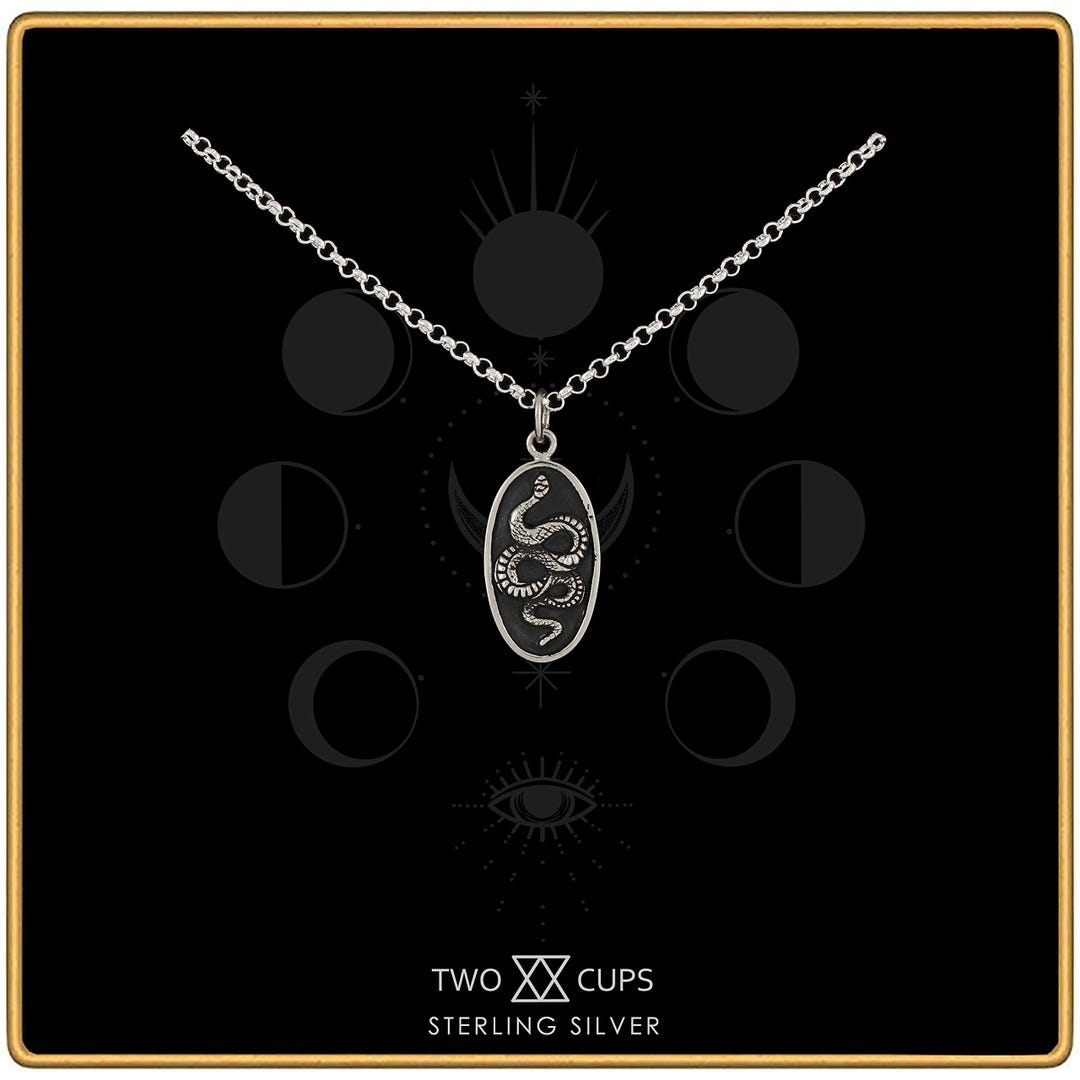 Two Cups Sterling Silver Oval Snake Pendant Necklace • Snake Spirit ...