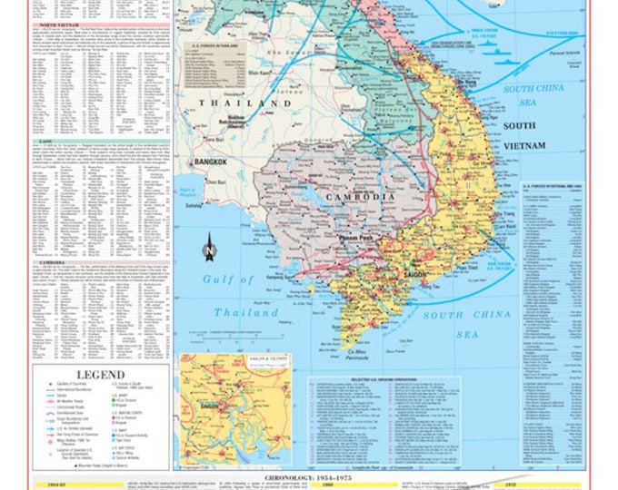 Vietnam War Conflict Wall Map Poster Military PAPER Rolled 24x36 - Etsy