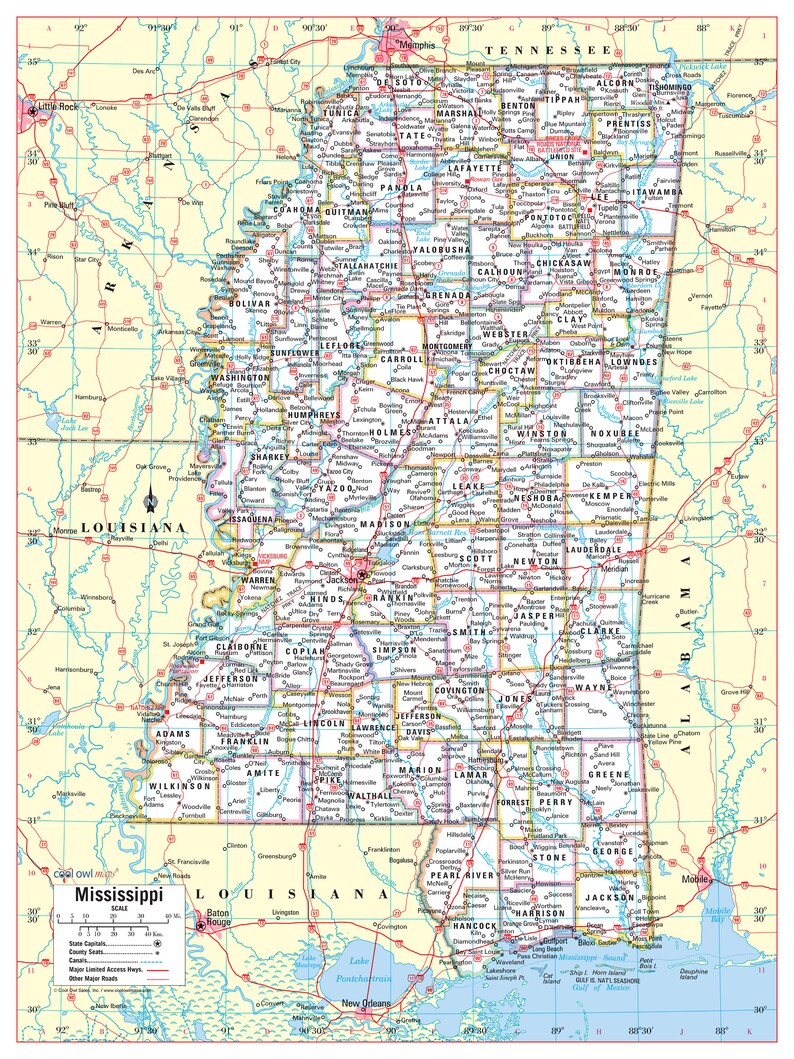Mississippi State Wall Map Large Print Poster - Etsy