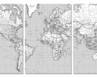 3 Panel World Map | Etsy