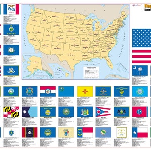 Flags of the 50 U.S. States Wall Map Poster 36"x24" Rolled Paper or ...