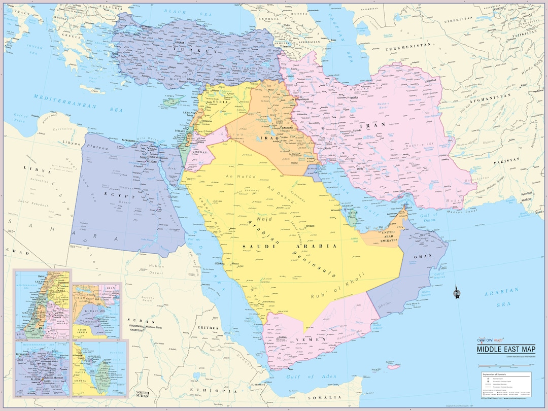 Middle East Map Wall Poster - Etsy