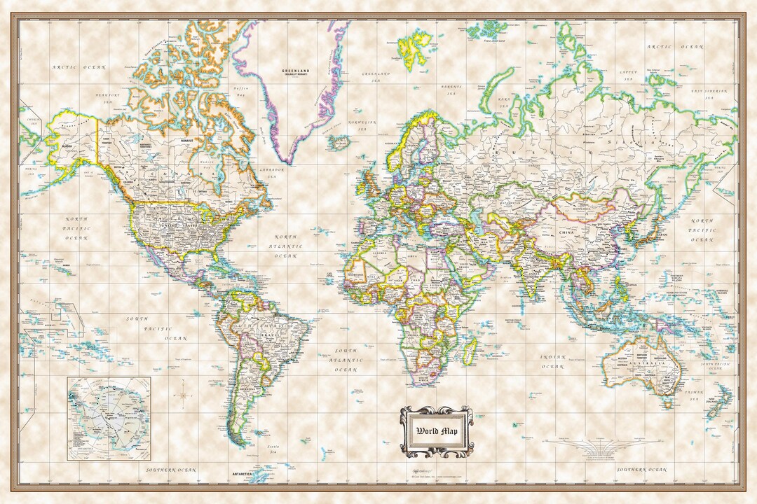 World Wall Map Classic Executive Poster - 36"wx24"h Rolled Paper or ...