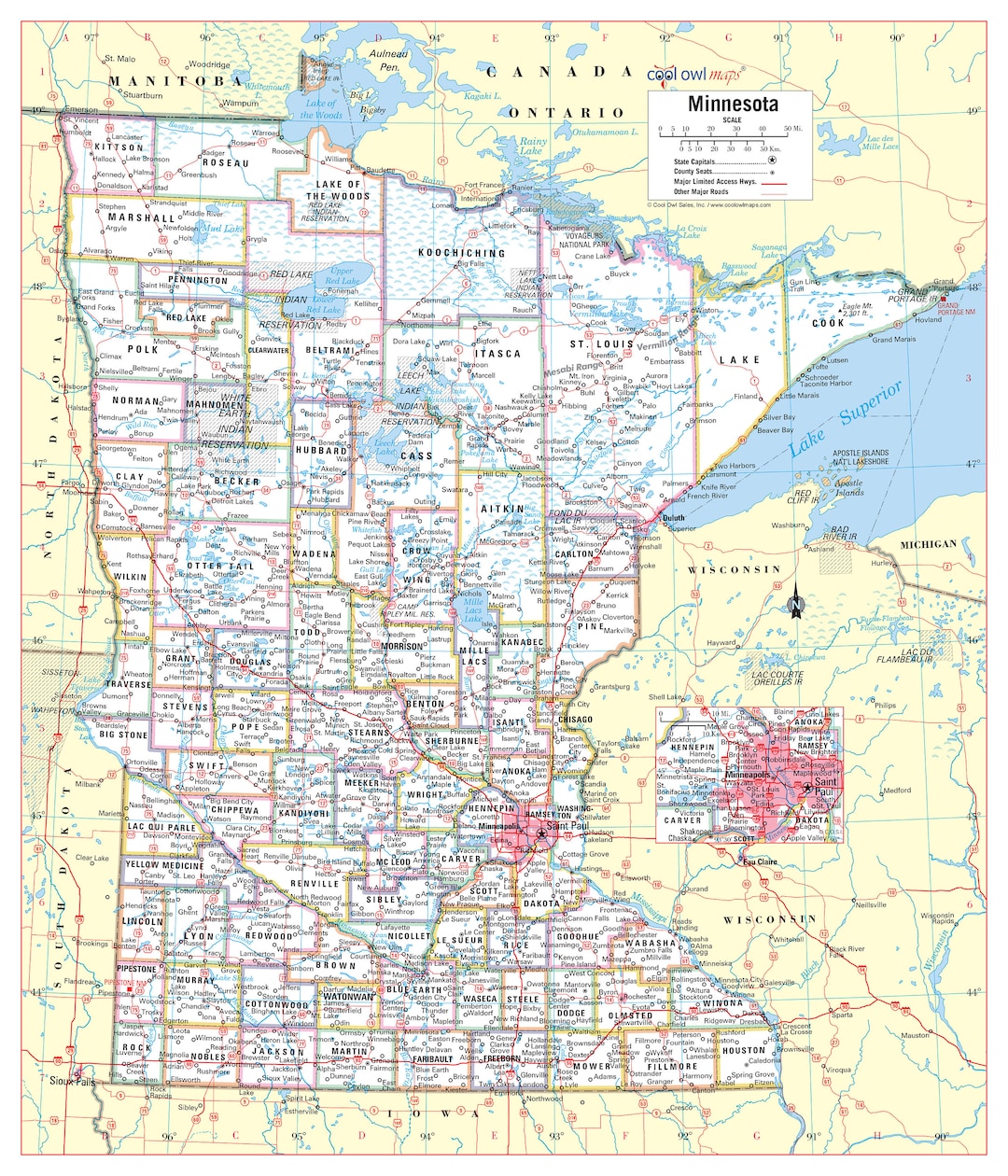 MINNESOTA State Wall Map Large Print Poster - Etsy