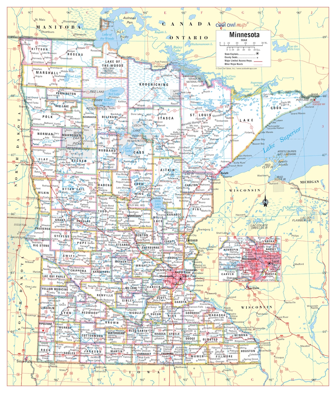 MINNESOTA State Wall Map Large Print Poster - Etsy UK