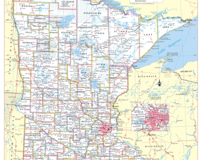 MINNESOTA State Wall Map Large Print Poster - Etsy