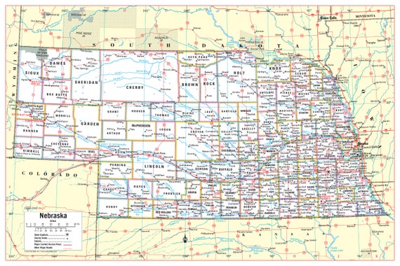 NEBRASKA State Wall Map Large Print Poster - Etsy