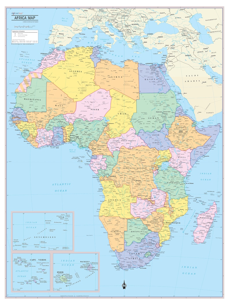 AFRICA Continent Map Wall Poster - Etsy