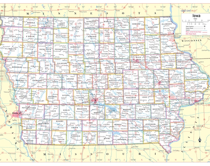 Iowa Map, Original 1897 Rand Mcnally Atlas, the Hawkeye State, Des ...