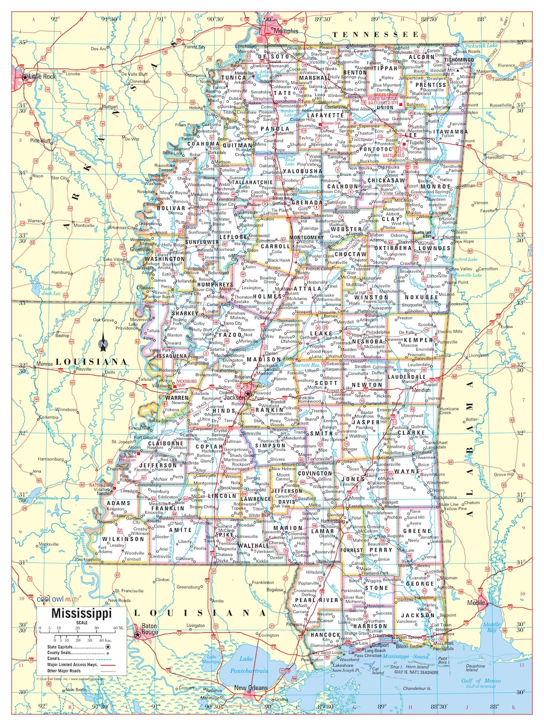 Mississippi State Wall Map Large Print Poster - Etsy