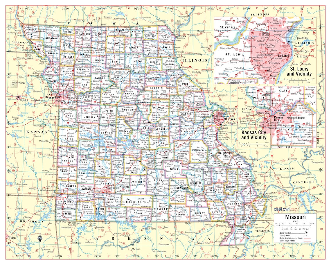 Missouri State Wall Map Large Print Poster 24x30 - Etsy