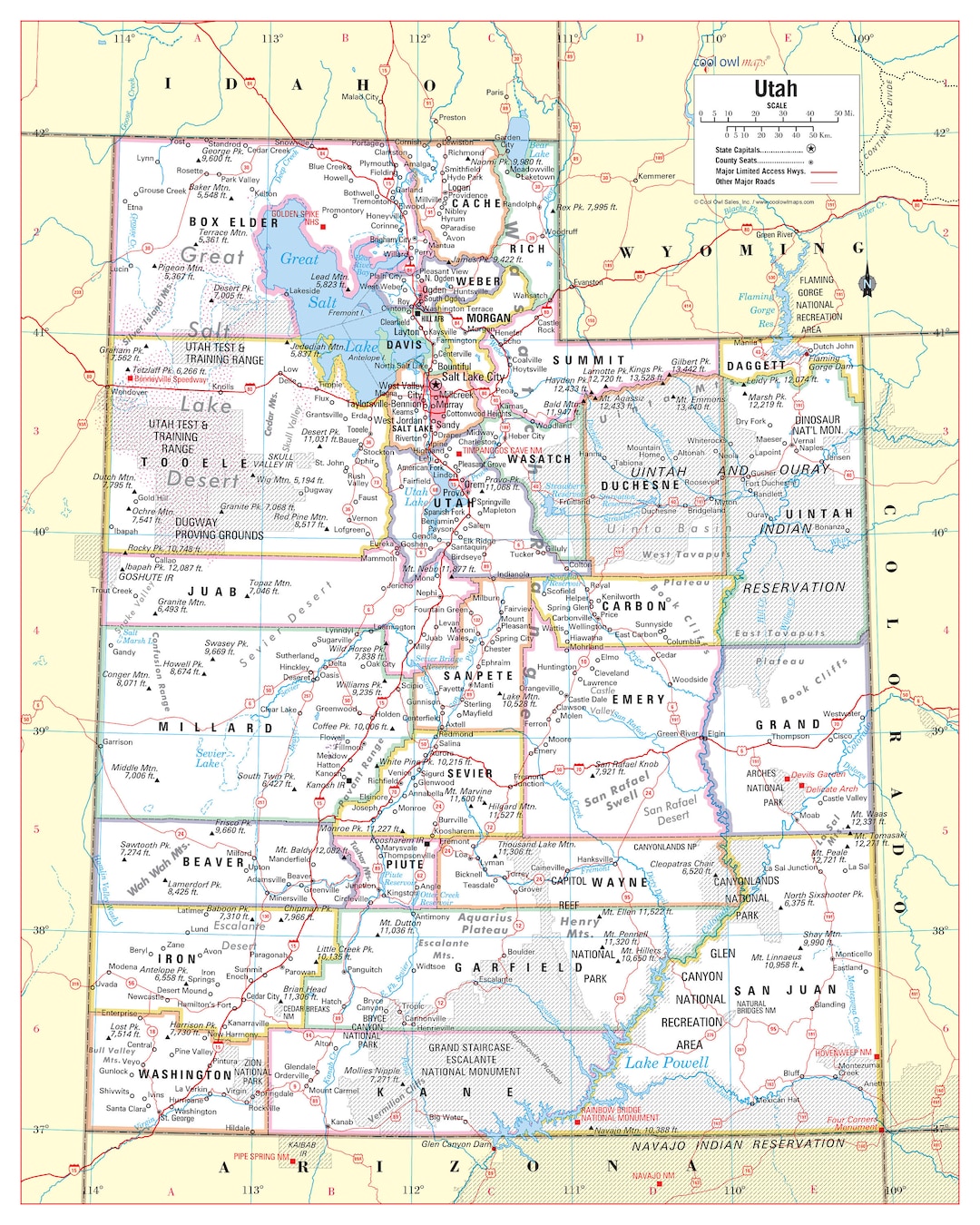 Utah State Wall Map Large Print Poster - 24"wx30"h - Etsy