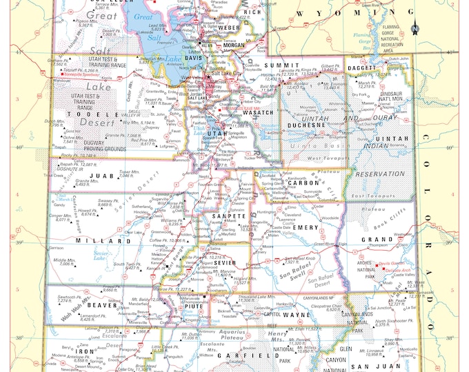 Utah State Wall Map Large Print Poster - 24"wx30"h - Etsy