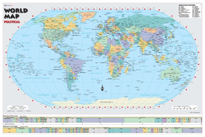 WORLD Political Wall Map Poster Robinson Projection - Etsy