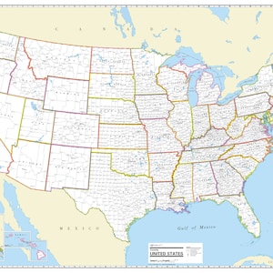 USA County Wall Map Color Poster - 36"x24" Rolled Paper or Laminated - Etsy