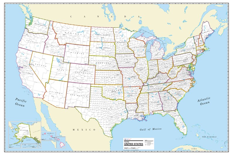 USA County Wall Map Color Poster 36x24 Rolled - Etsy