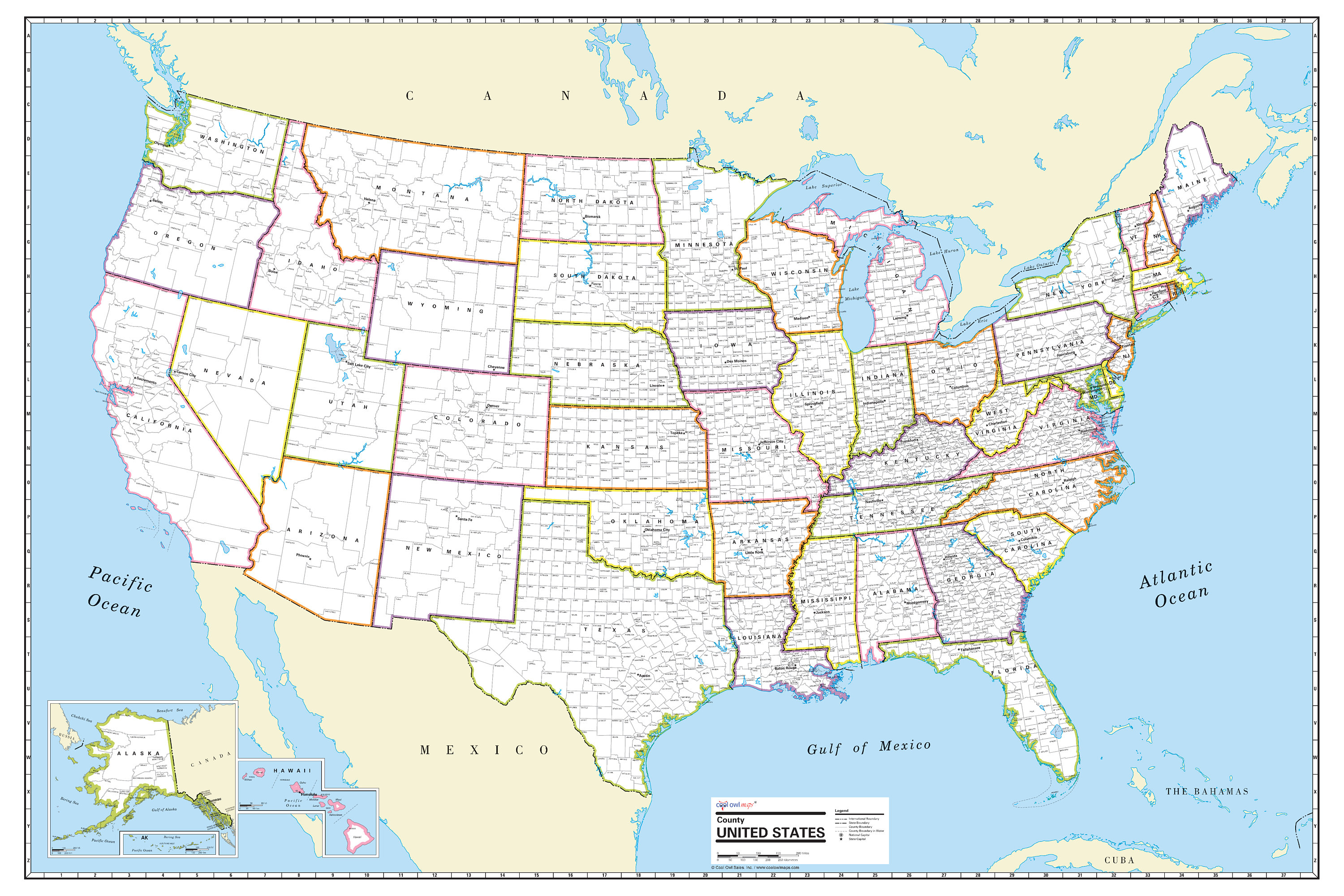 USA County Wall Map Color Poster 36x24 Rolled Paper or Laminated - Etsy