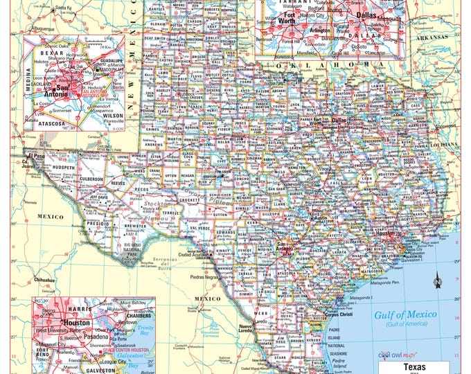 Texas State Wall Map Large Print Poster - Etsy