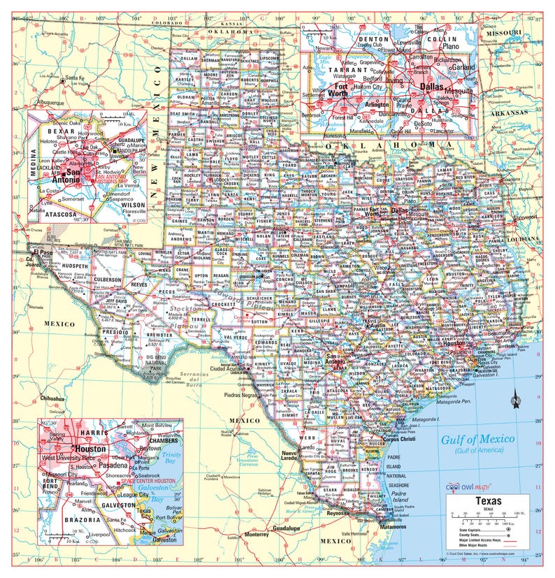 Texas State Wall Map Large Print Poster - Etsy