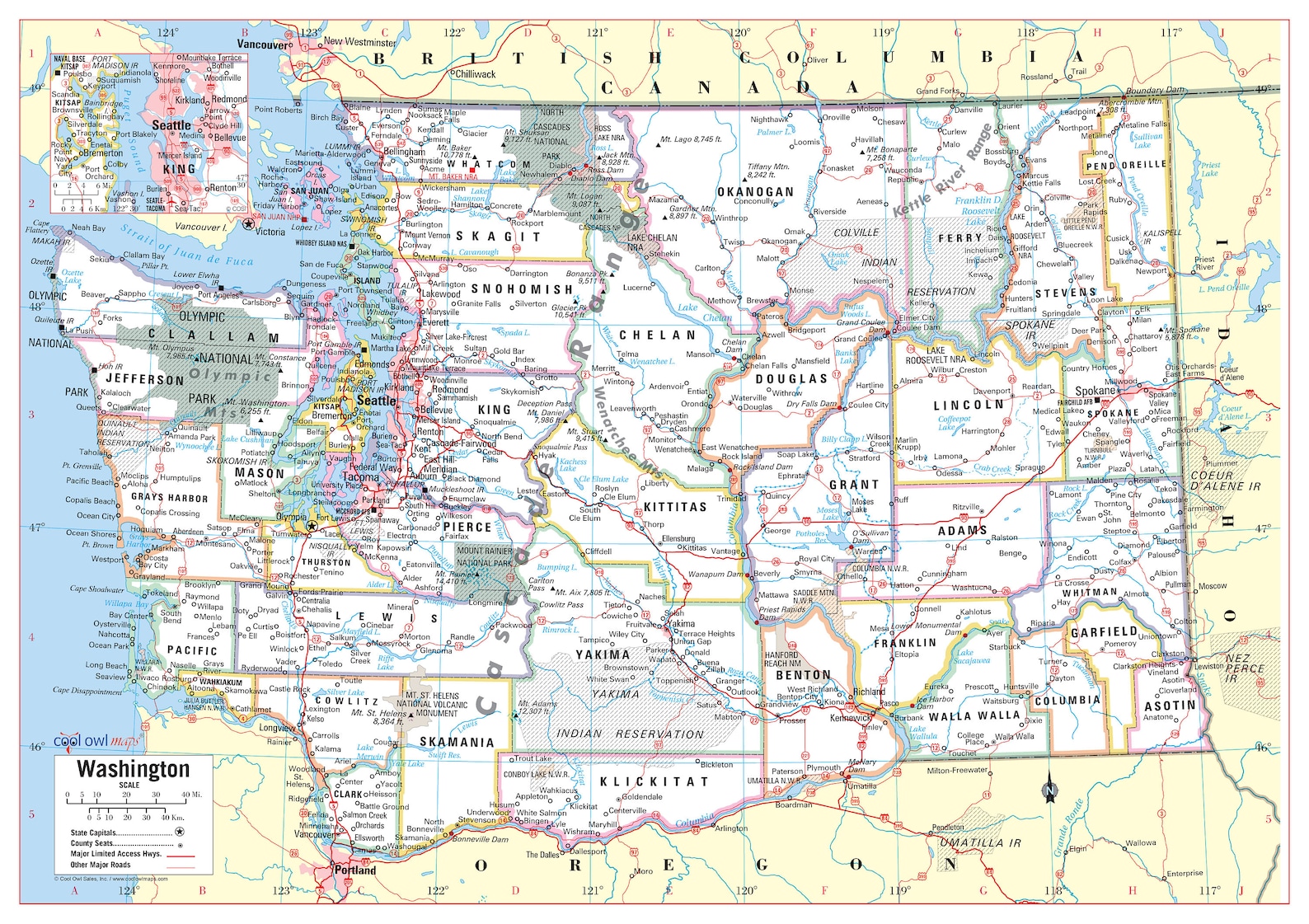 Washington State Wall Map Large Print Poster - Etsy