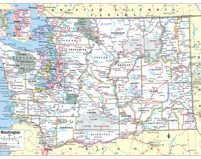 Washington State Wall Map Large Print Poster - Etsy