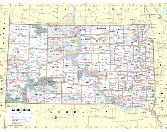 SOUTH DAKOTA State Wall Map Large Print Poster - 32"wx24"h - Etsy