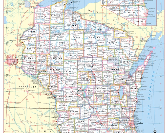 Map of Wisconsin 1940-WWII Era Map-vintage Map of Wisconsin-original ...