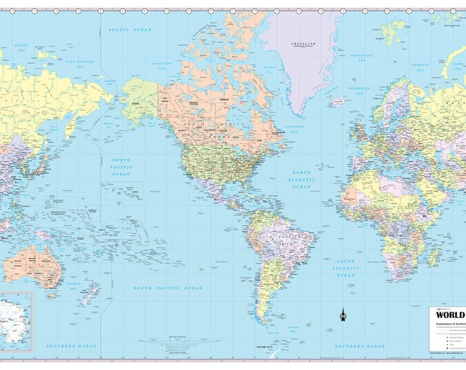WORLD Wall Map USA Center Political Poster 36x24 Rolled - Etsy