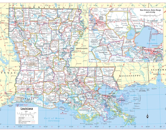 Louisiana State Wall Map Large Print Poster - 32"wx24"h - Etsy