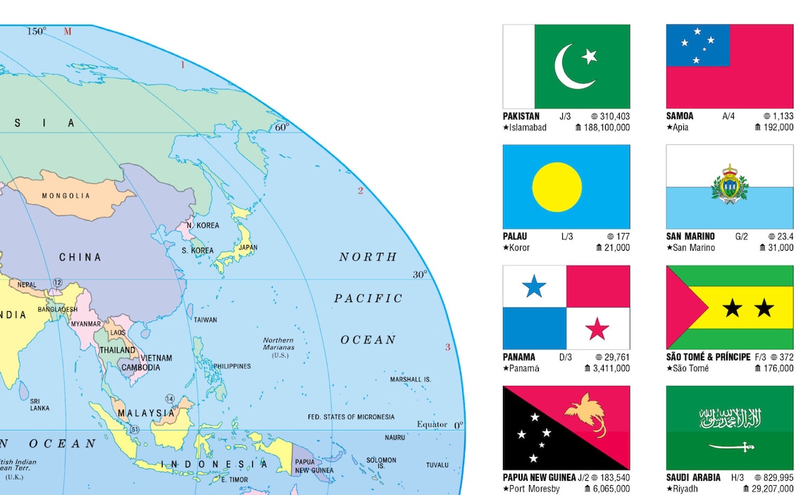 Flags of the World Wall Map Poster W36"xh24" Multi-color Rolled Paper ...