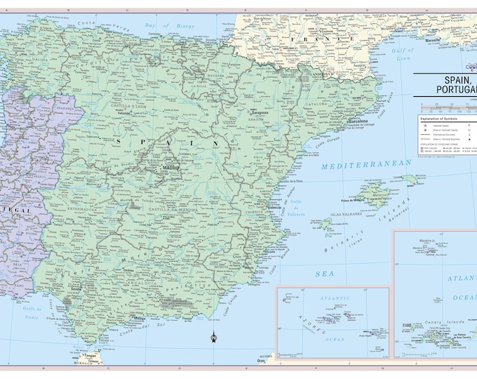 Spain and Portugal Wall Map Poster - Etsy