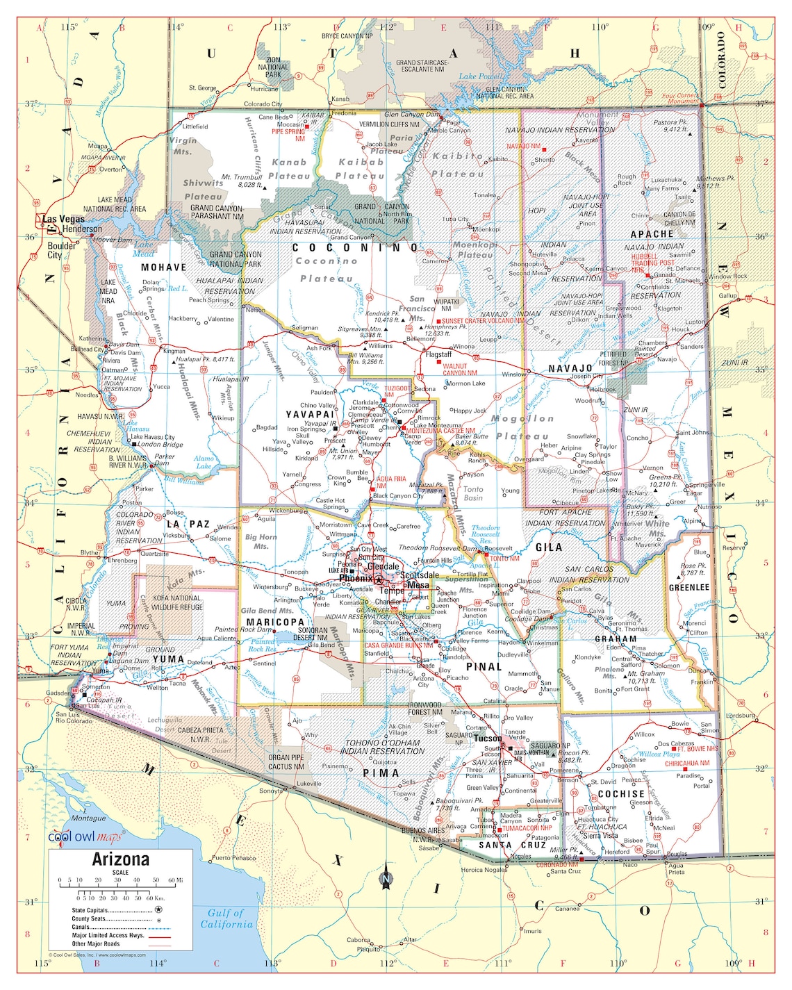Arizona State Wall Map Large Print Poster - 24"x30" - Etsy