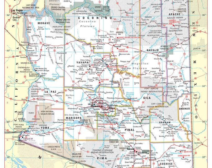Arizona State Wall Map Large Print Poster - 24"x30" - Etsy