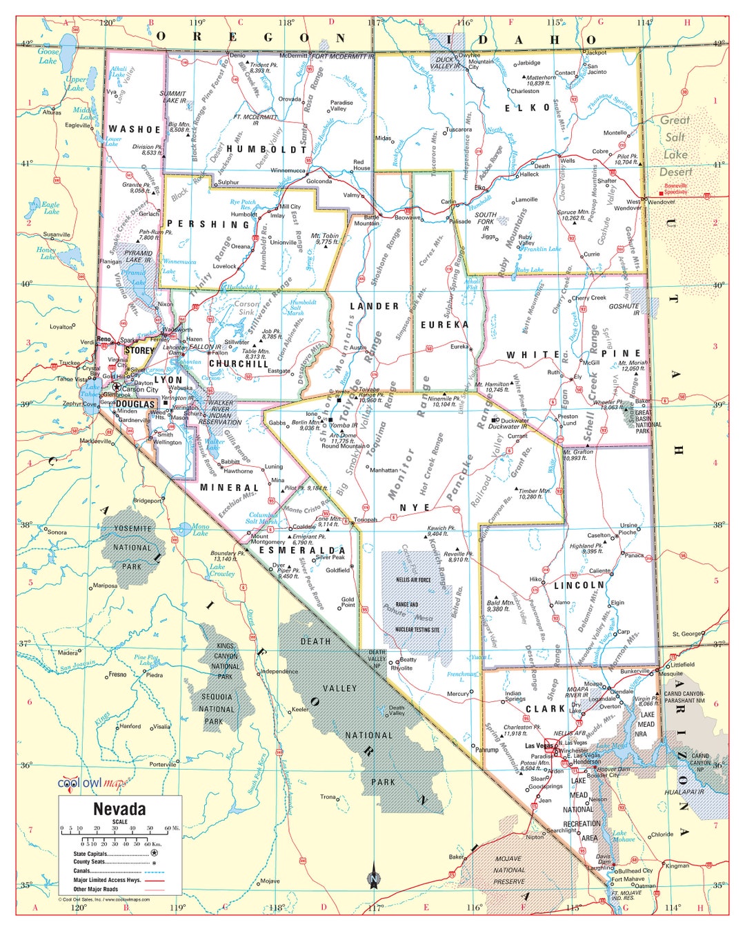 Nevada State Wall Map Large Print Poster - 24"x30" - Etsy