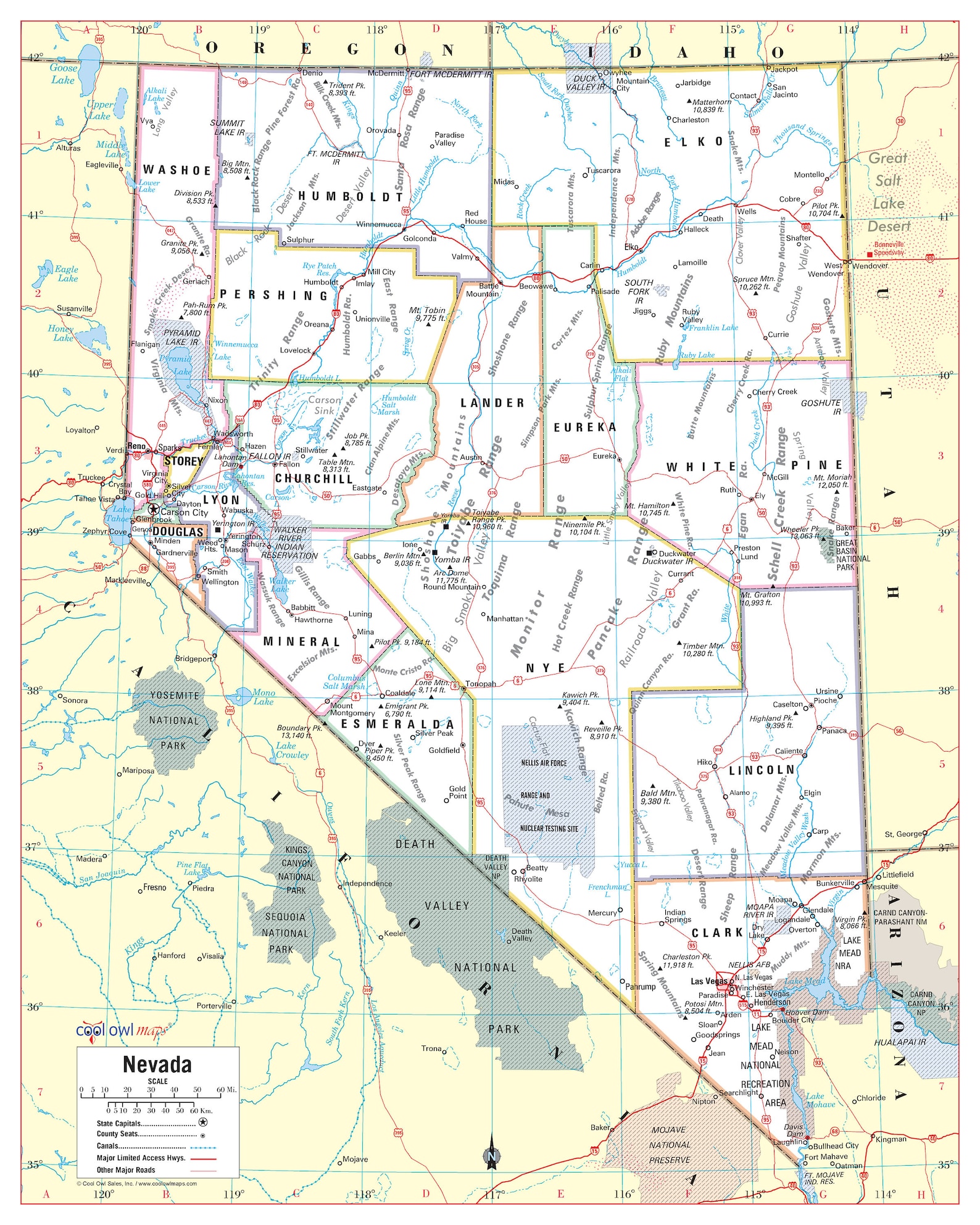 Nevada State Wall Map Large Print Poster - 24"x30" - Etsy