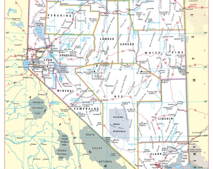 Nevada State Wall Map Large Print Poster - 24"x30" - Etsy