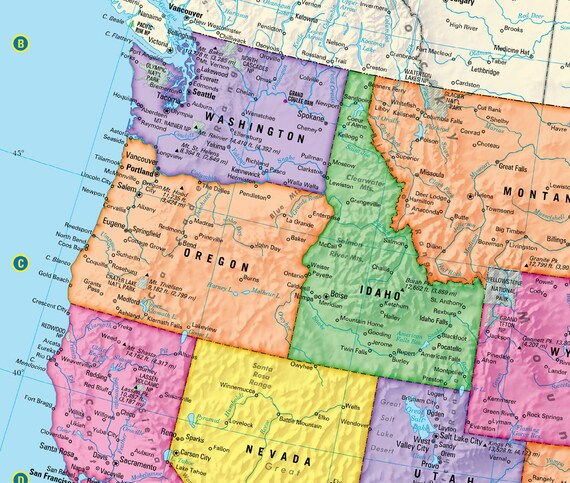 Educational Map Print CoolOwlMaps USA Wall Map Poster - 36x24 Inch ...