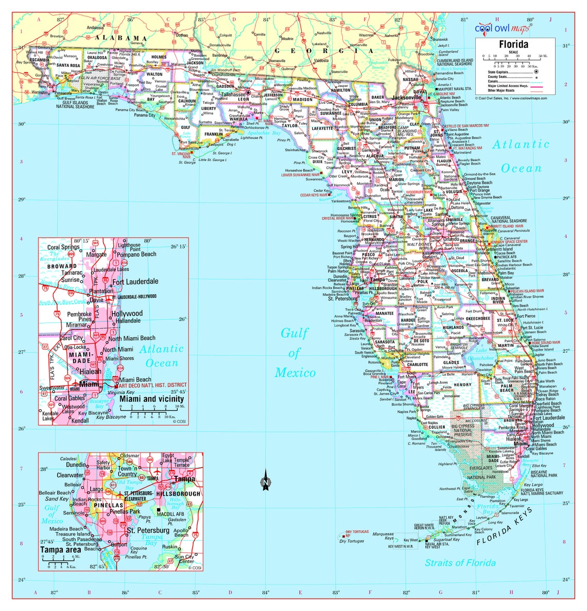 Florida State Wall Map Large Print Poster - Etsy