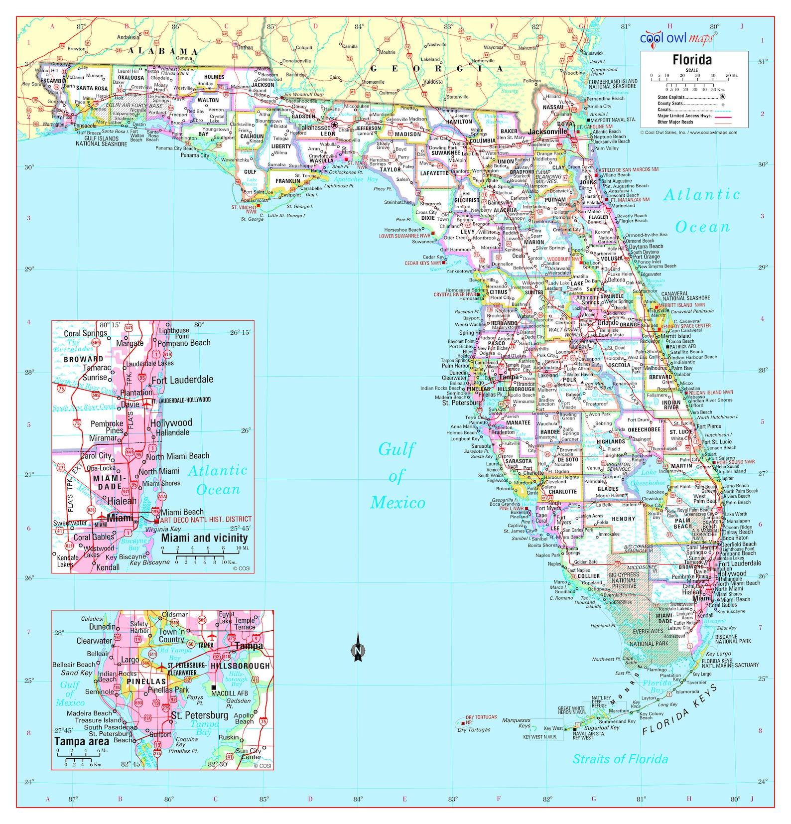 Florida State Wall Map Large Print Poster - Etsy
