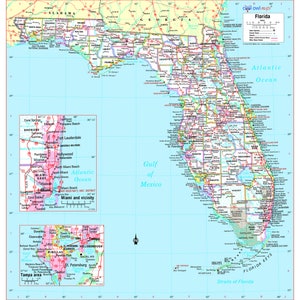 Florida State Wall Map Large Print Poster - Etsy