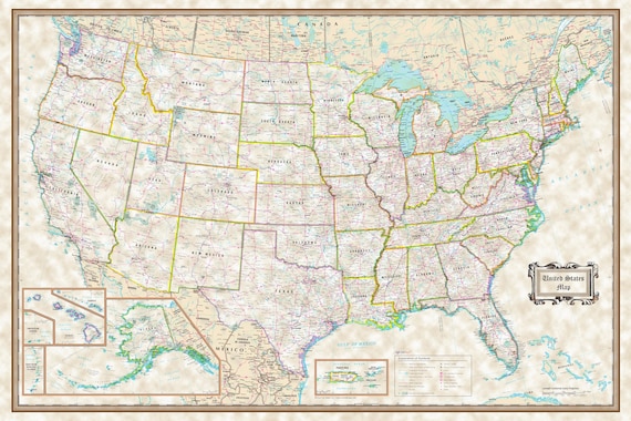 Educational Map Print CoolOwlMaps USA Wall Map Poster - 36x24 Inch ...