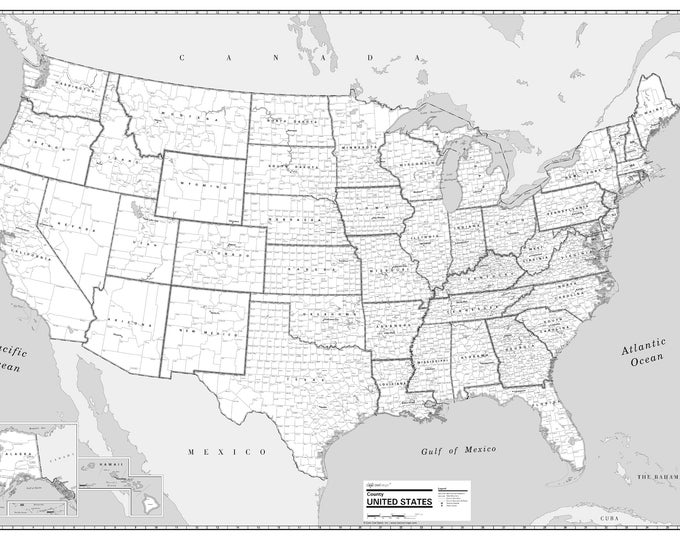 USA County Wall Map Black & White Poster Rolled Paper or Laminated - Etsy