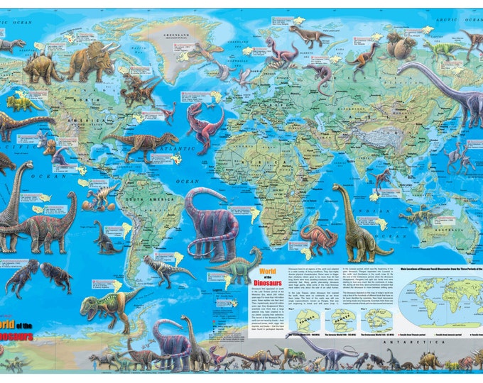 World of the Dinosaurs Wall Map Poster 36"x24" Multi-color Rolled Paper ...
