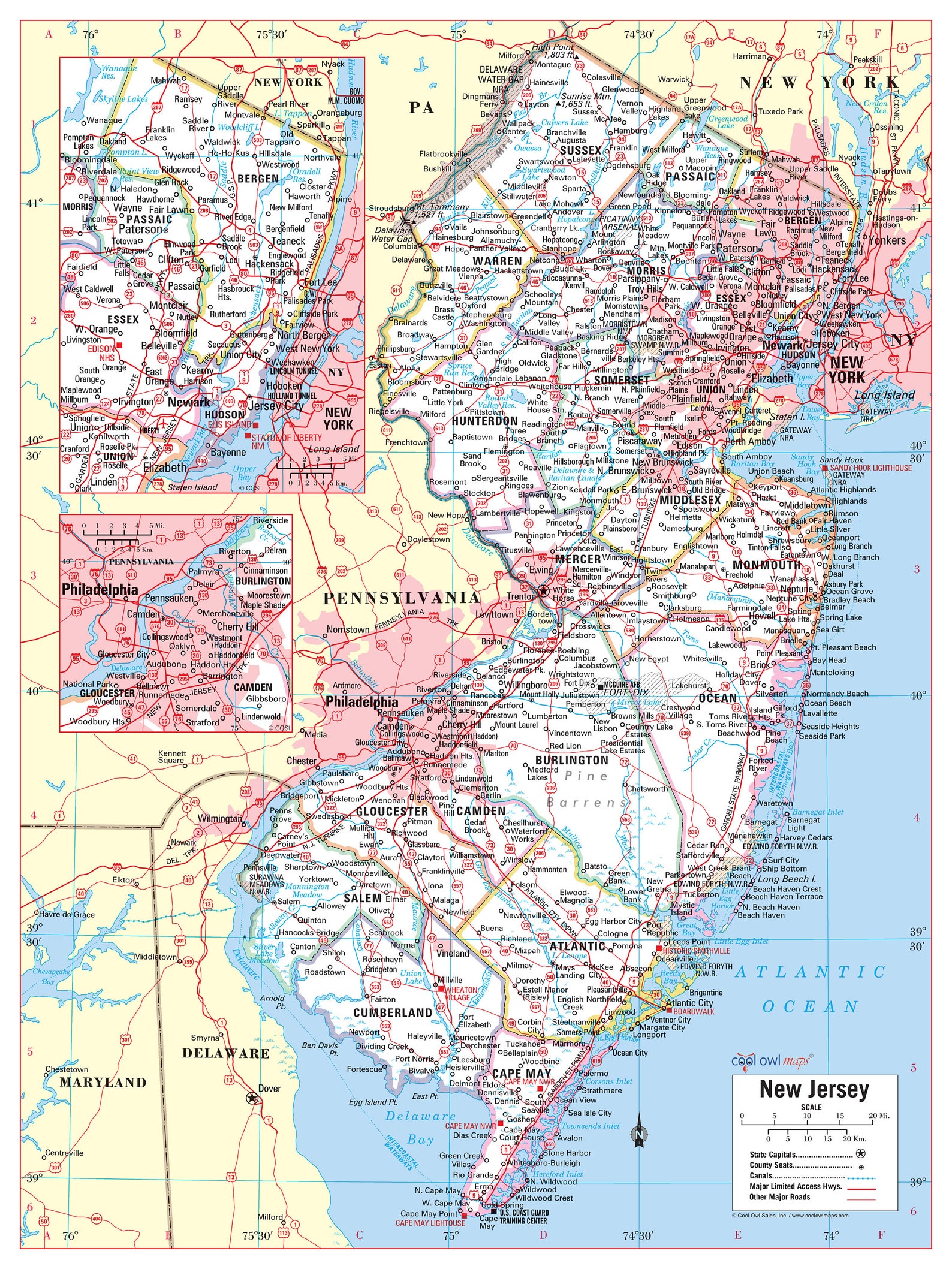 New Jersey State Wall Map Large Print Poster - 24"x32" - Etsy
