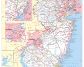 New Jersey State Wall Map Large Print Poster - Etsy