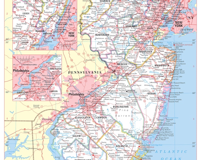 New Jersey State Wall Map Large Print Poster - 24"x32" - Etsy