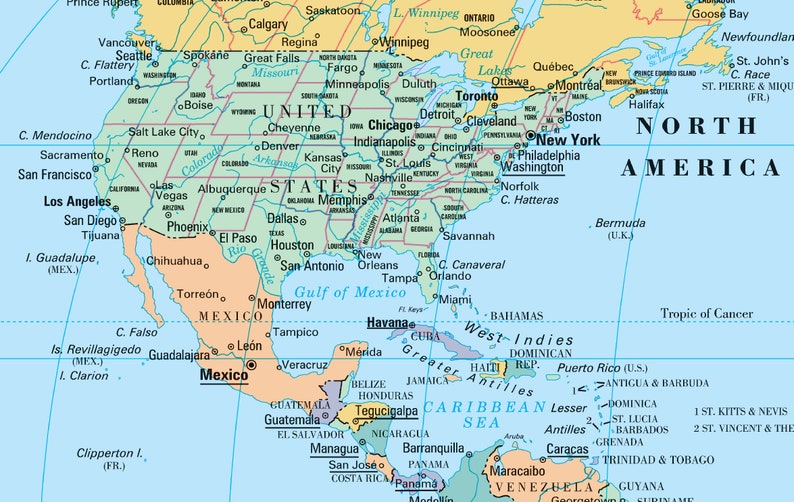 WORLD Political Wall Map Poster Robinson Projection - Etsy