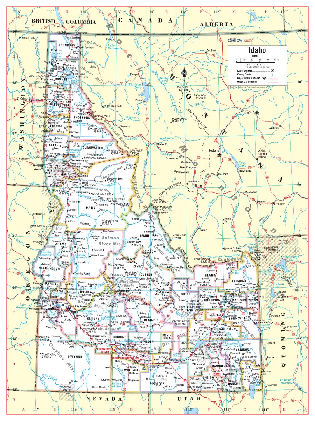 Idaho State Wall Map Large Print Poster - 24"wx32"h - Etsy