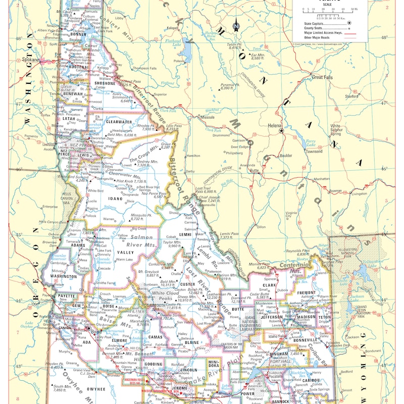 Large Map of Idaho Cities - Etsy