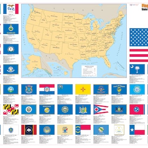 Flags of the 50 U.S. States Wall Map Poster 36x24 Rolled Paper or ...